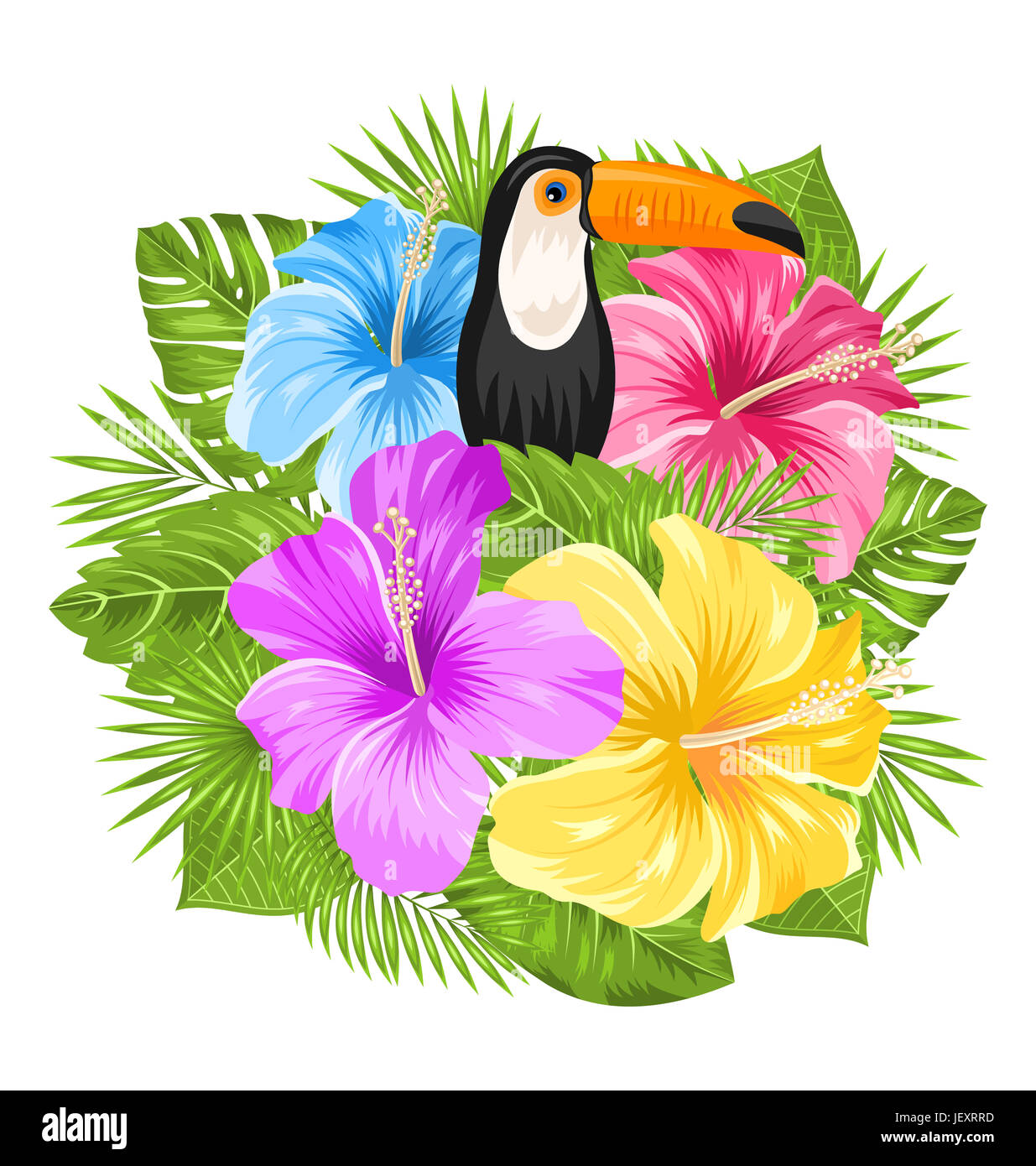 Illustration Beautiful Exotic Jungle Background with Toucan Bird ...
