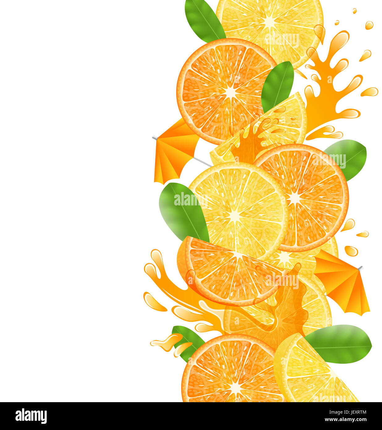 Illustration Abstract Border with Sliced Oranges and Lemons, Leaves and ...