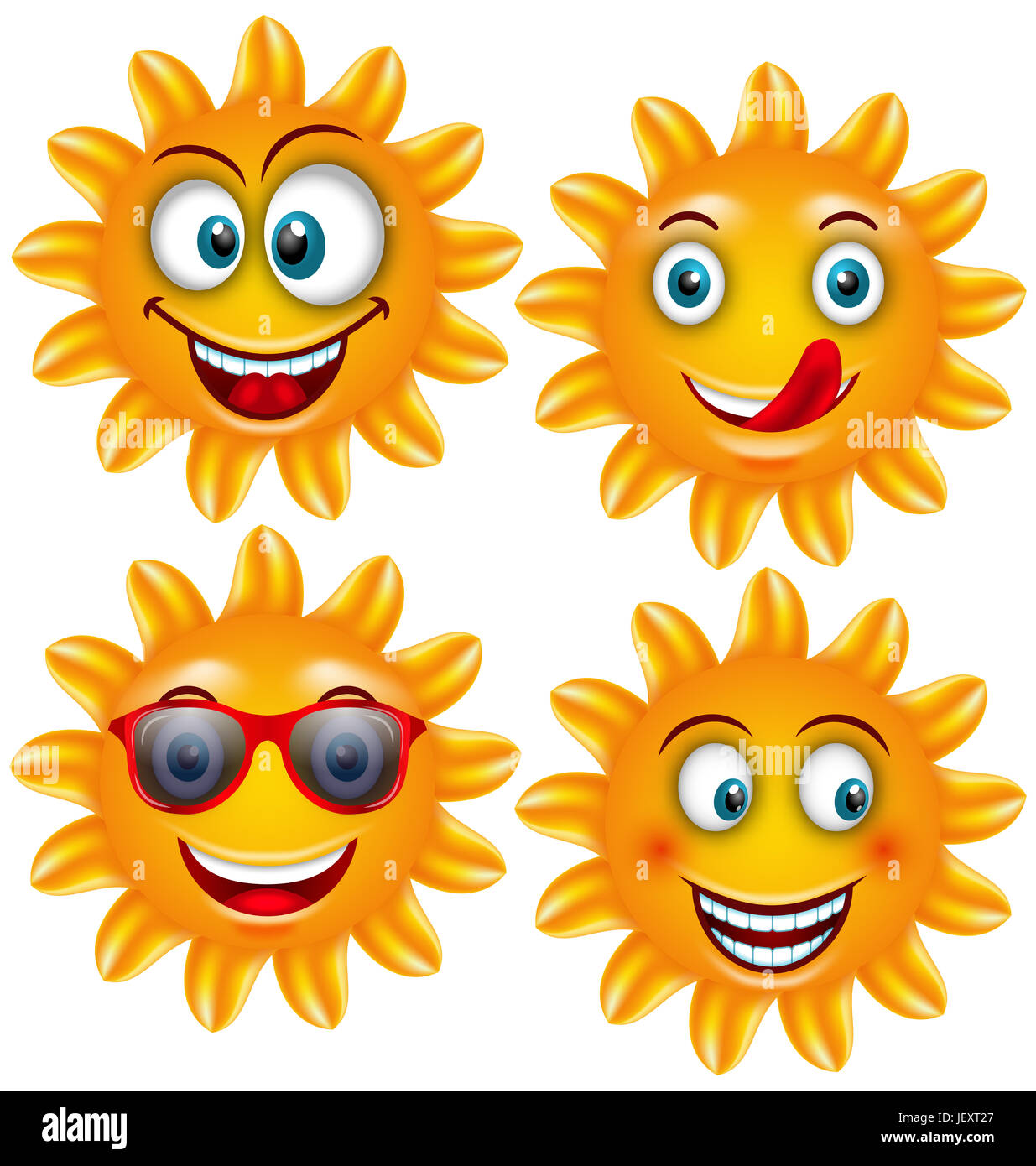 Illustration Set Smiling Sun Cartoon Characters. Positive Sunny Avatars ...