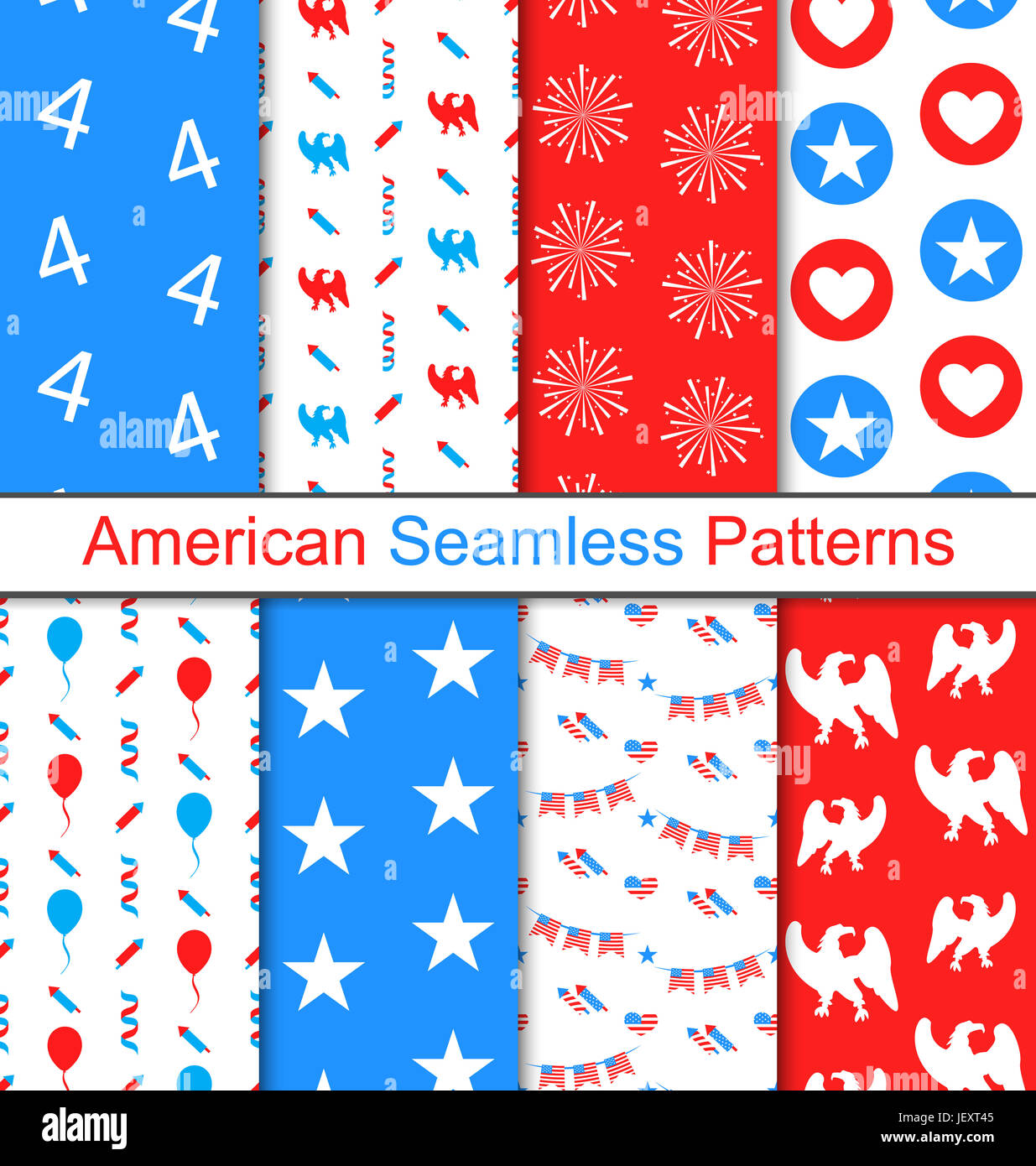 Illustration Set Seamless Pattern for Independence Day of America, US ...