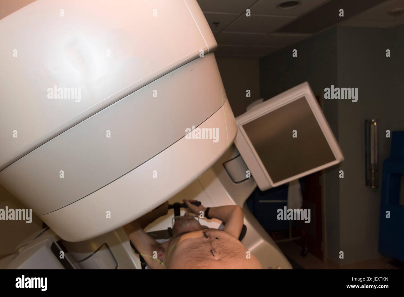 Patient Radiation therapy showing laser lines for targeting cancer ...