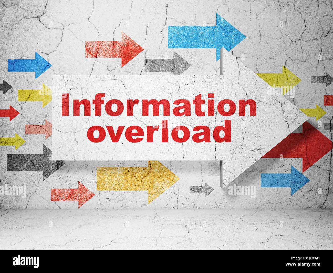 Data concept: arrow with Information Overload on grunge wall background ...