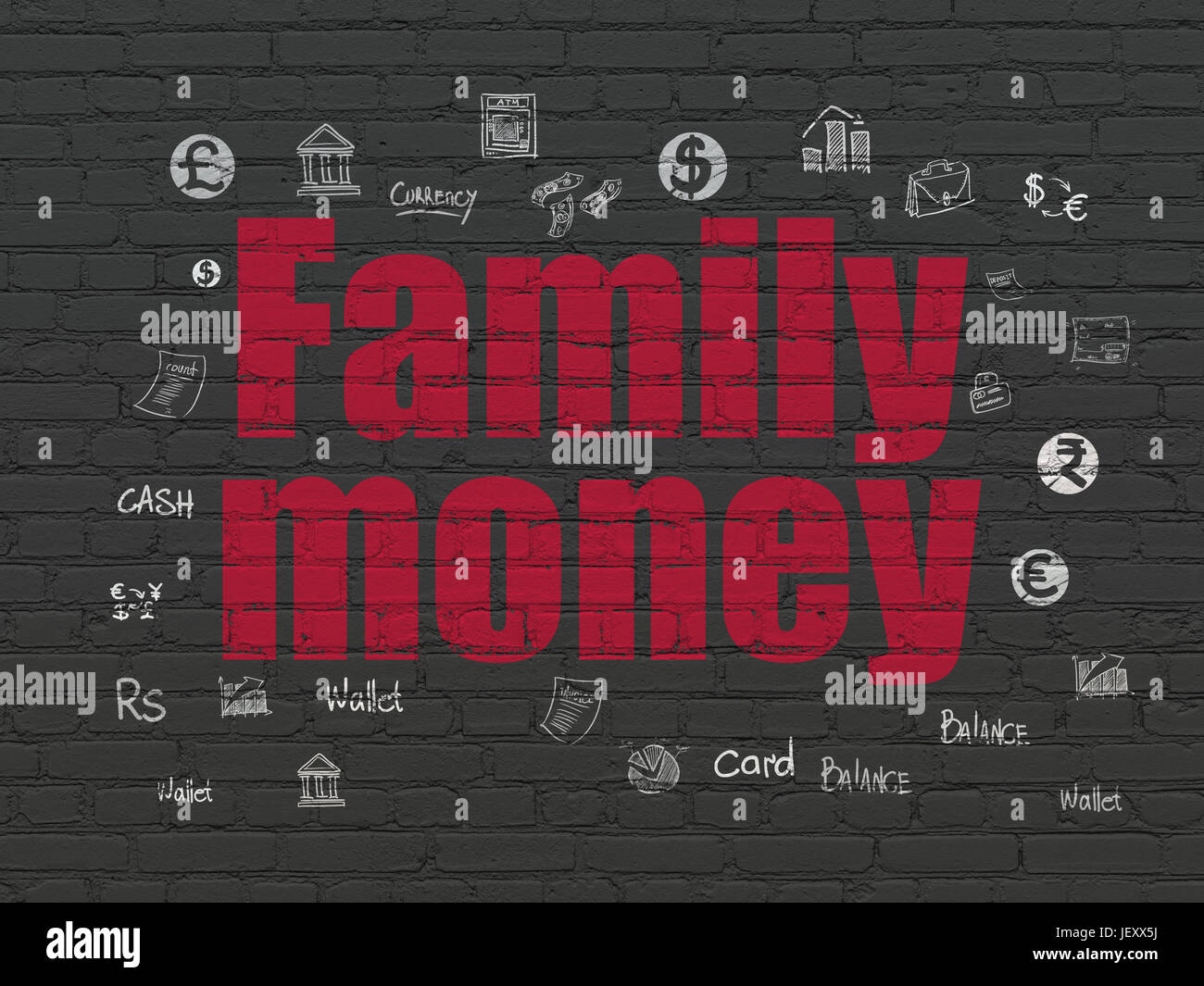 Banking concept: Family Money on wall background Stock Photo - Alamy