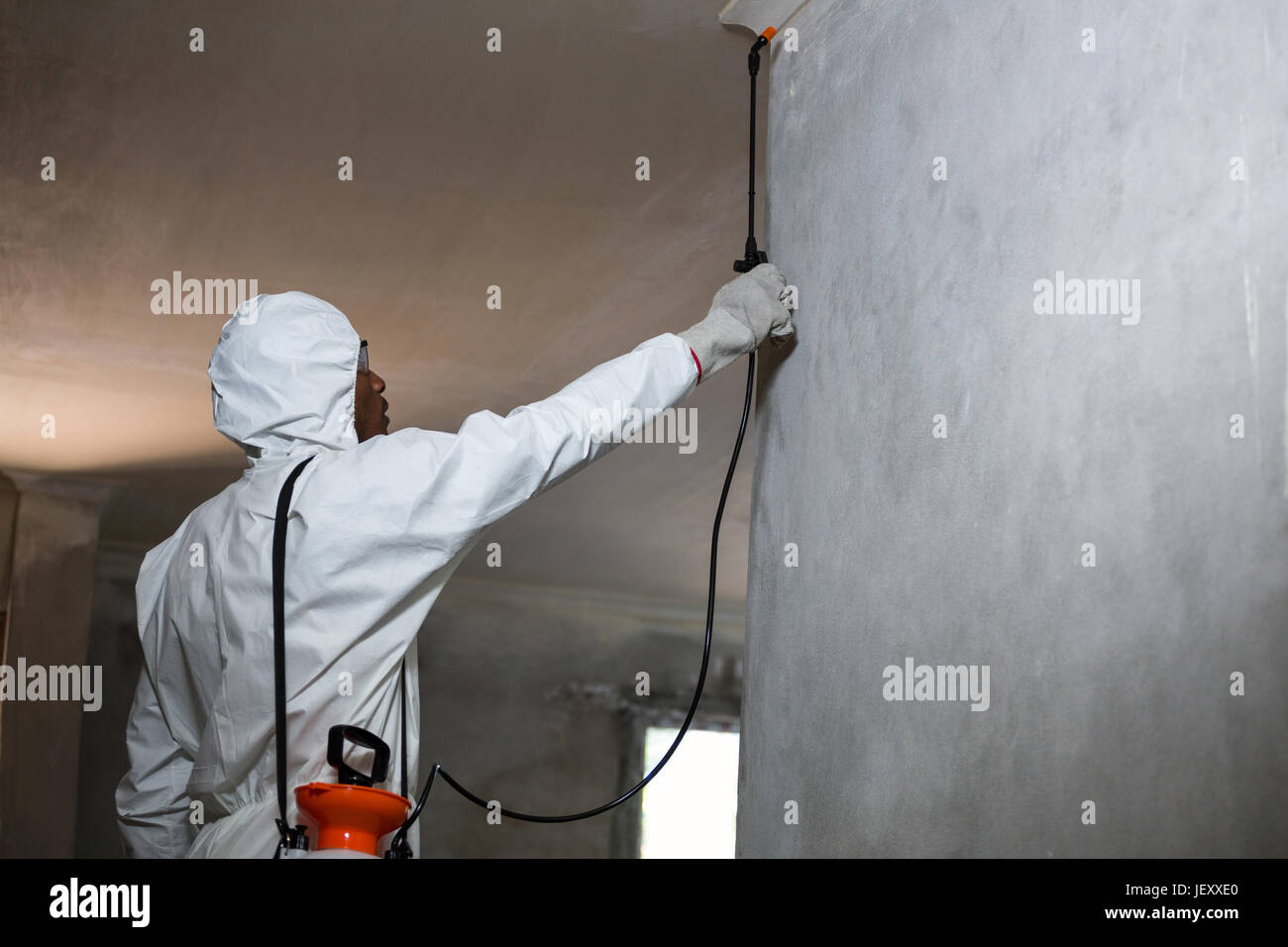 Man doing pest control on a wall Stock Photo - Alamy