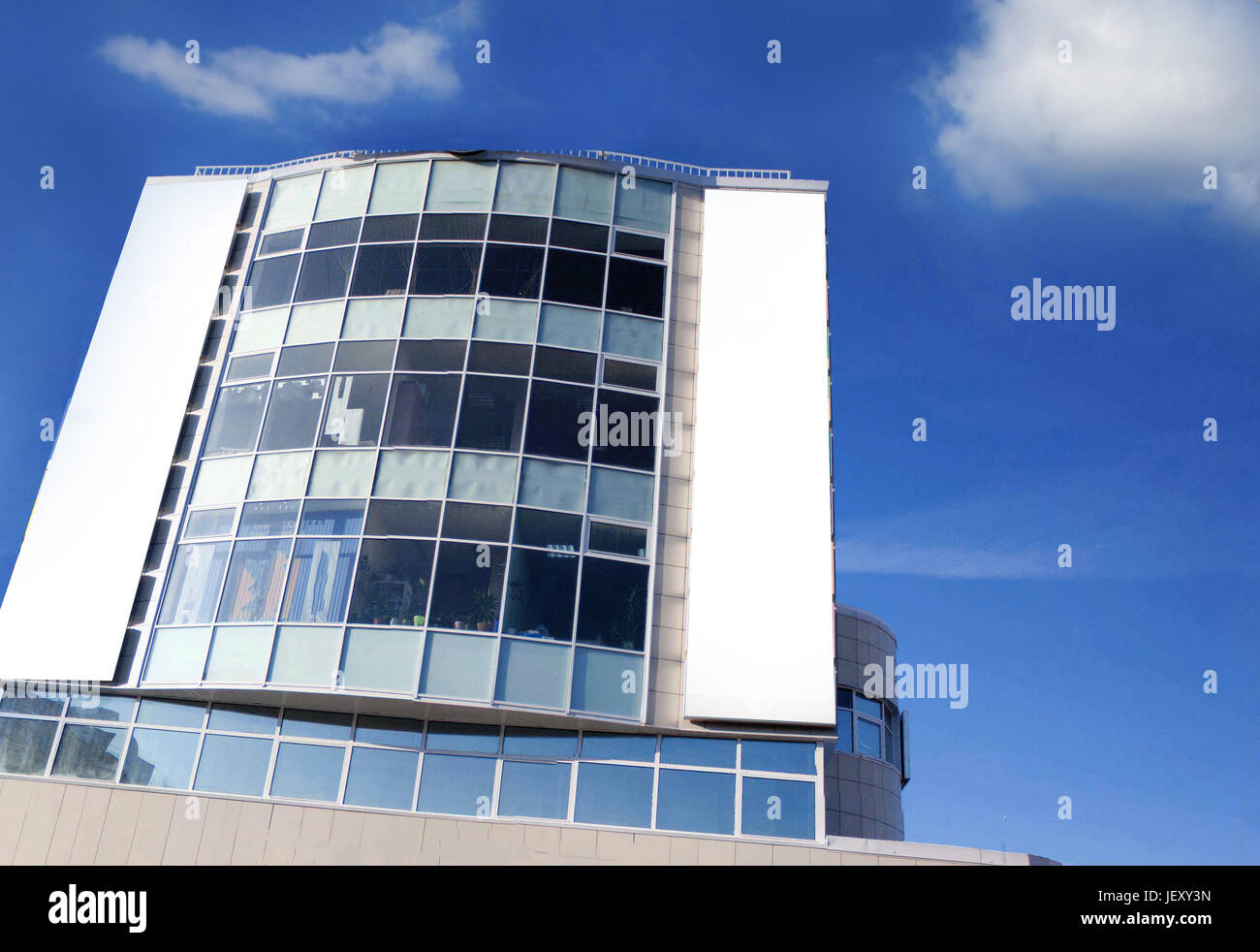 Empty blank poster, on a business building, mock up, blue sky Stock ...