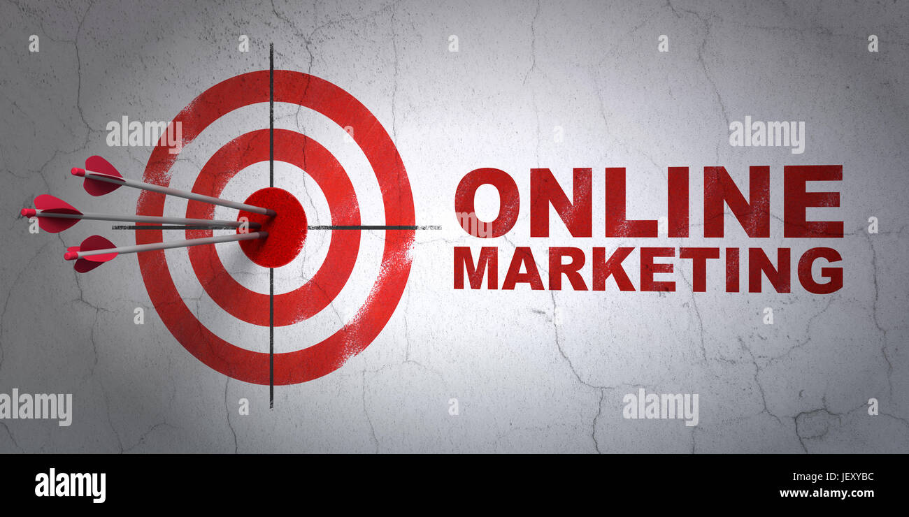 Advertising concept: target and Online Marketing on wall background ...