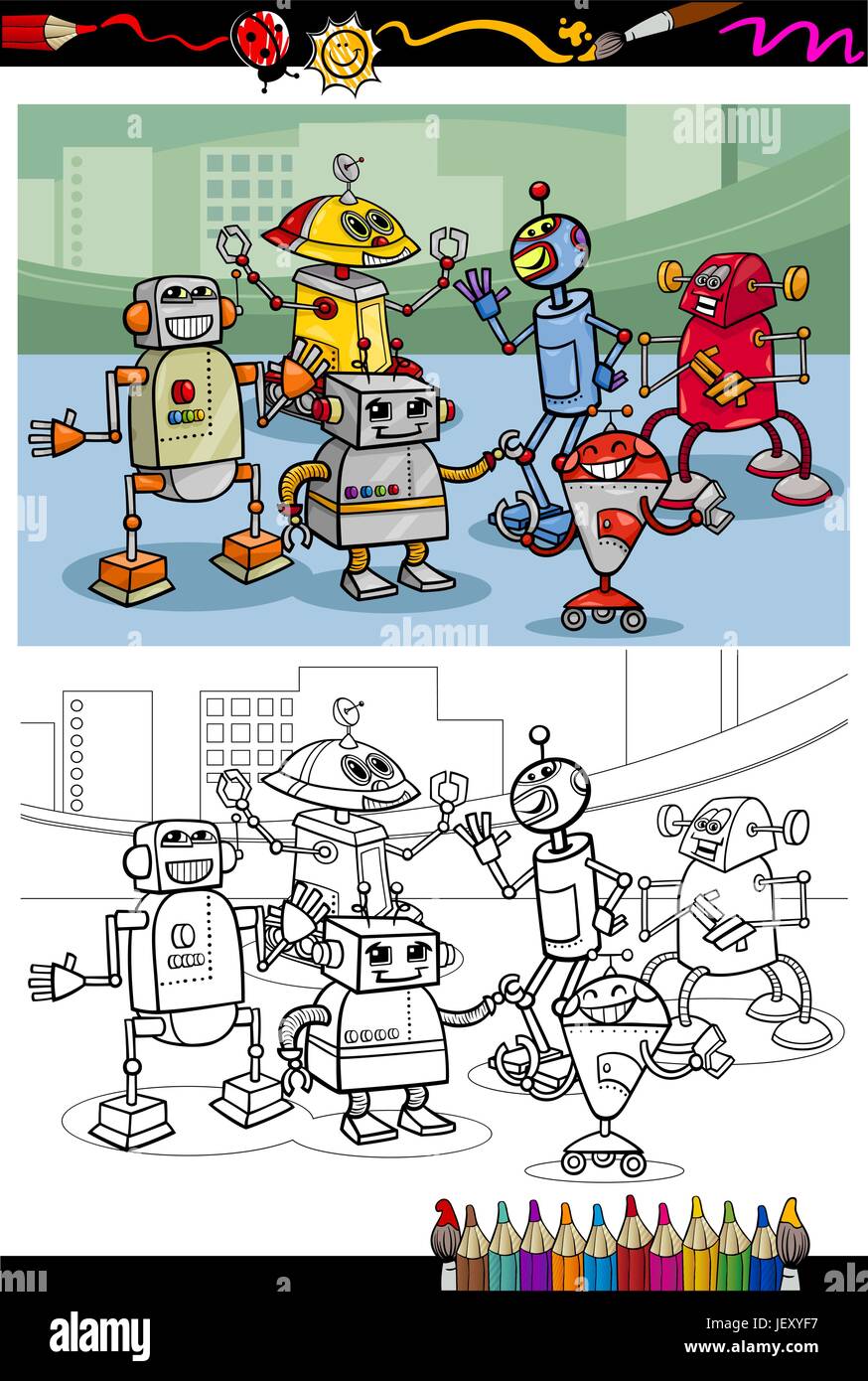 illustration, android, cartoon, group, maddening, pert, coquettish ...