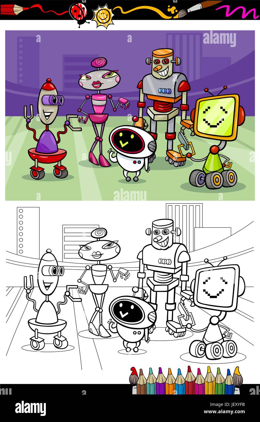 illustration, android, cartoon, group, maddening, pert, coquettish ...