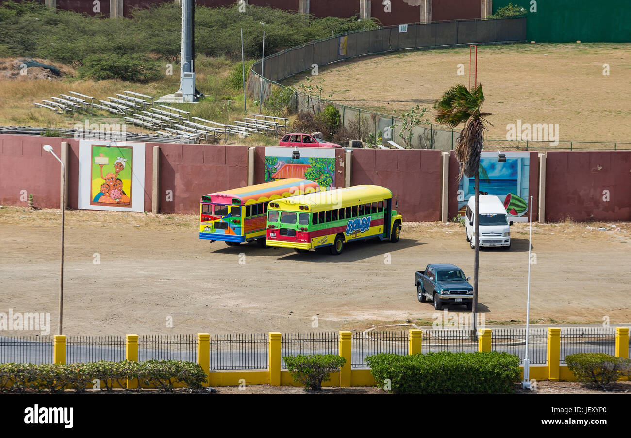 Colorful Buses in Curacao Stock Photo - Alamy