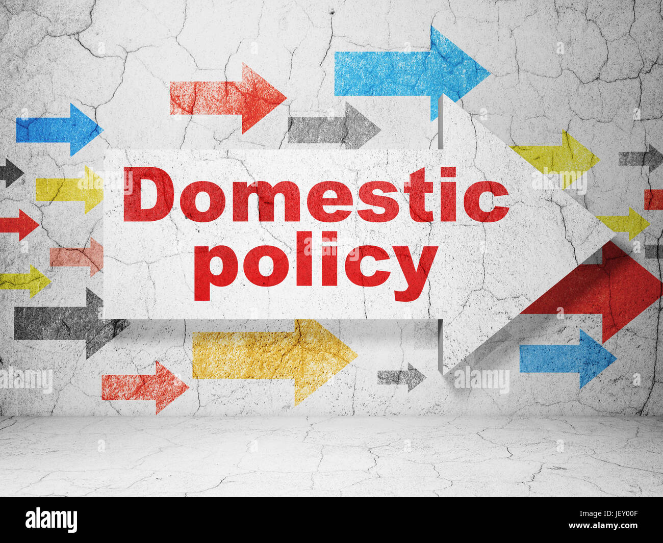 Political concept: arrow with Domestic Policy on grunge wall background ...