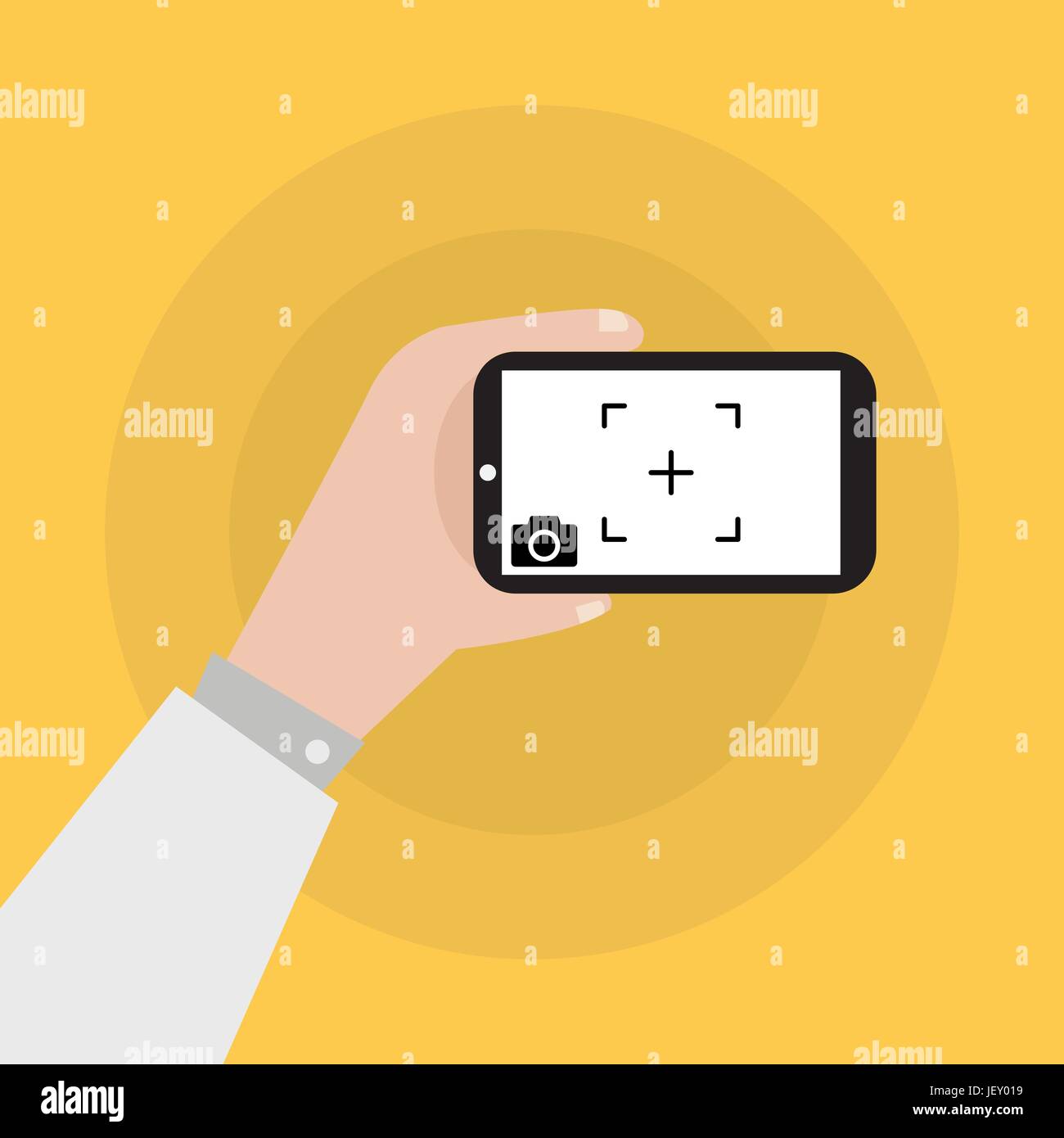 hand holding smartphone with camera icon vector illustration Stock ...