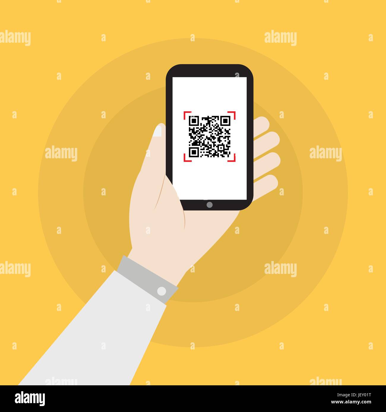 hand holding smartphone with qr code icon vector illustration Stock ...
