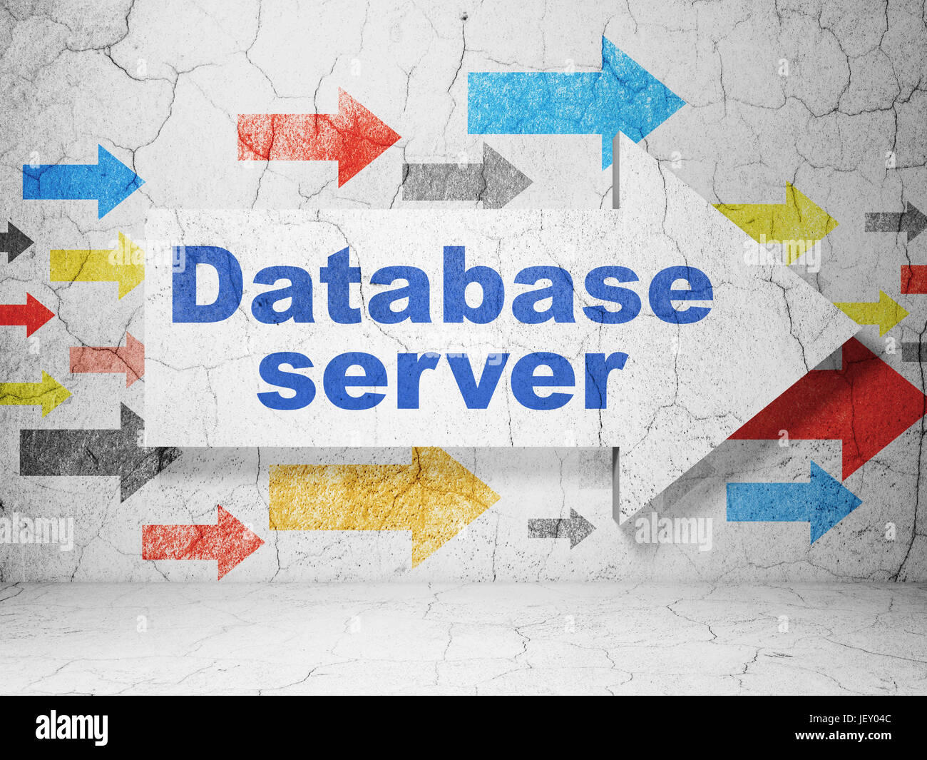 Software concept: arrow with Database Server on grunge wall background ...