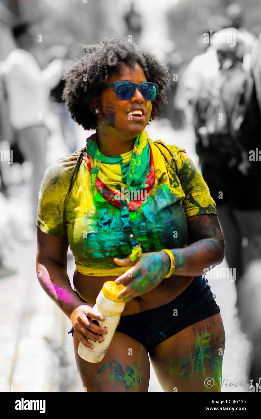 Carnival people marching in Caribbean parade in Montreal Canada Stock ...