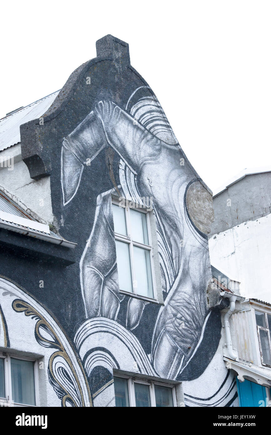 Caratoes giant-hand wall art on Laugavegur Street in Reykjavik, Iceland ...