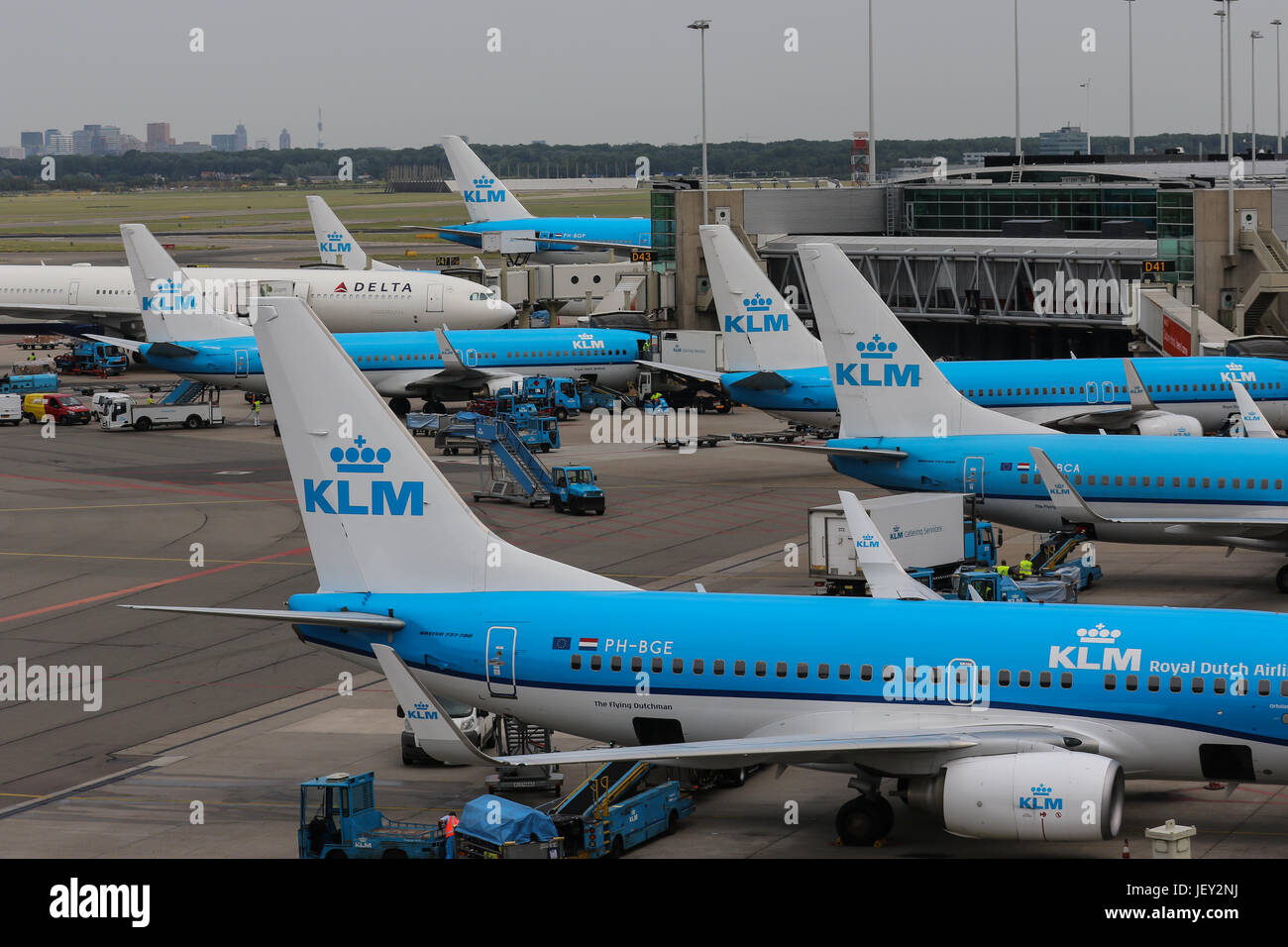 KLM Aircraft sit parked on the terminal at Amsterdam Schiphol Airport ...