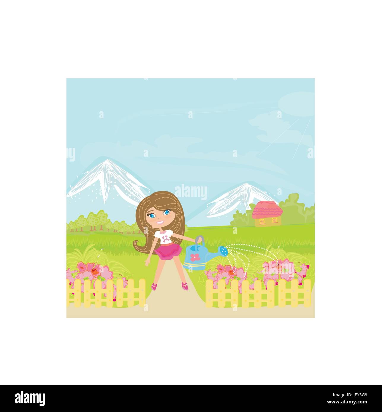 woman, blue, lady, female, tree, trees, garden, graphic, leaves, hat ...