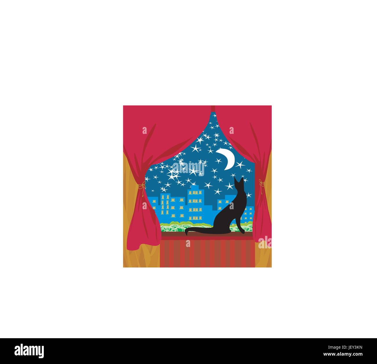 Curtains window night Stock Vector Images - Alamy