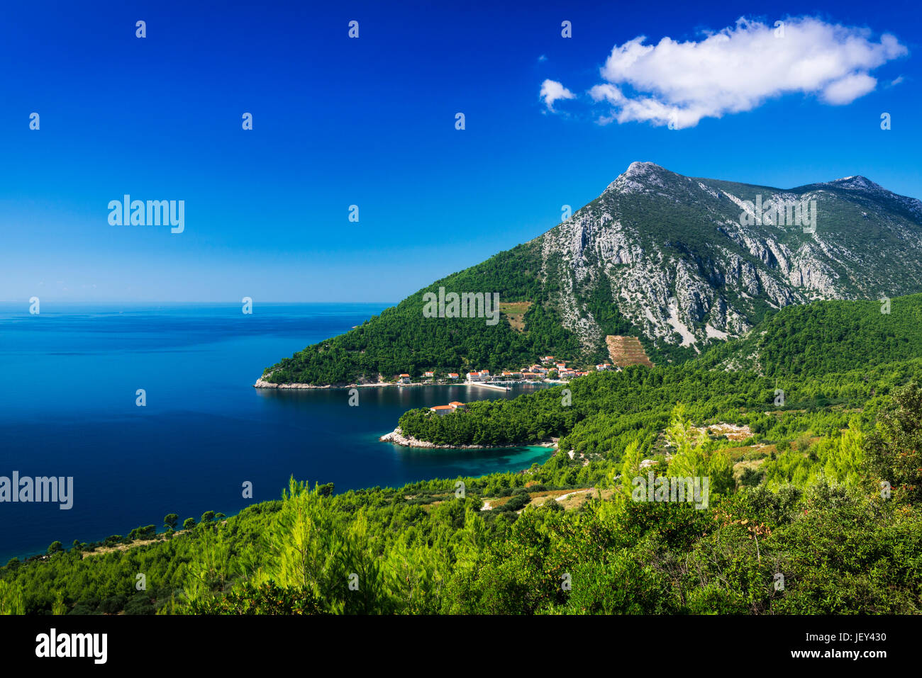 The village of Trstenik on the Peljesac Peninsula above the Adriatic ...