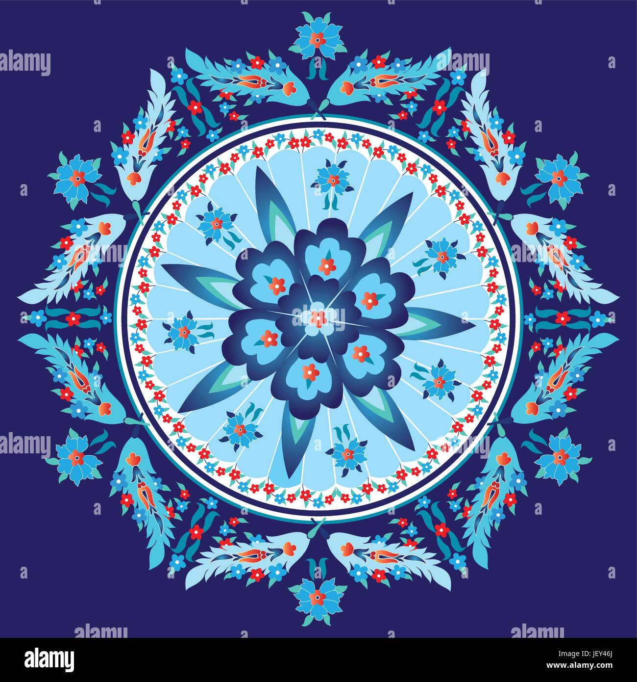 antique, islamic, pattern, circular, vector, border, ornaments, blue ...