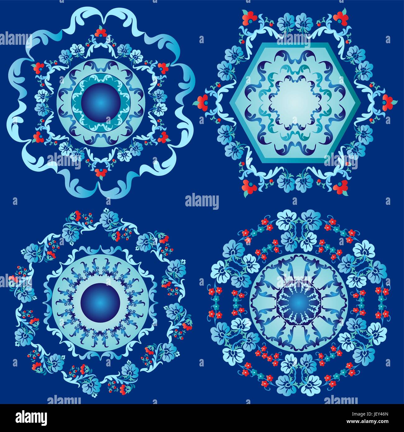 blue, antique, traditional, circle, pattern, circular, floral, blue ...