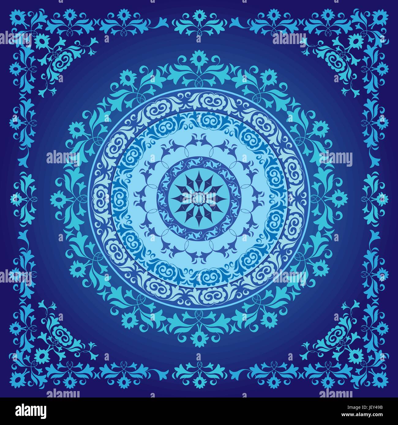 blue, illustration, corner, islamic, pattern, frame, border, framework ...