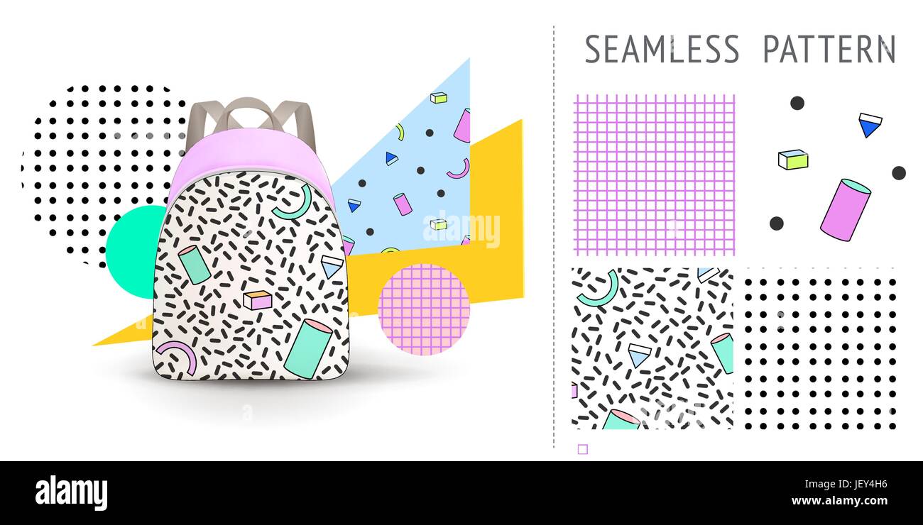 A set of summer seamless multicolor memphis patterns, demonstrated on ...