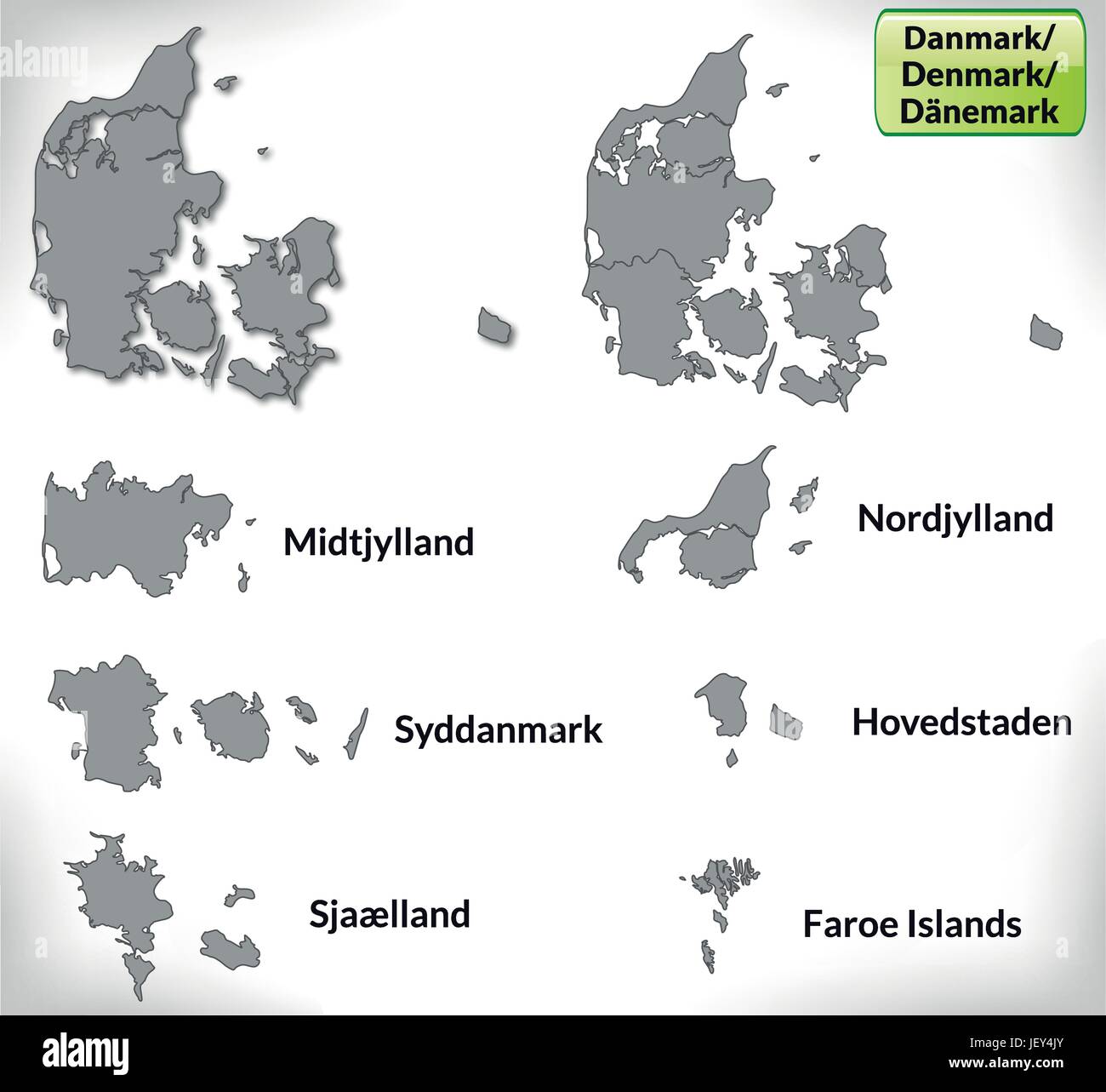 denmark, card, outline, administration, borders, state, atlas, map of ...