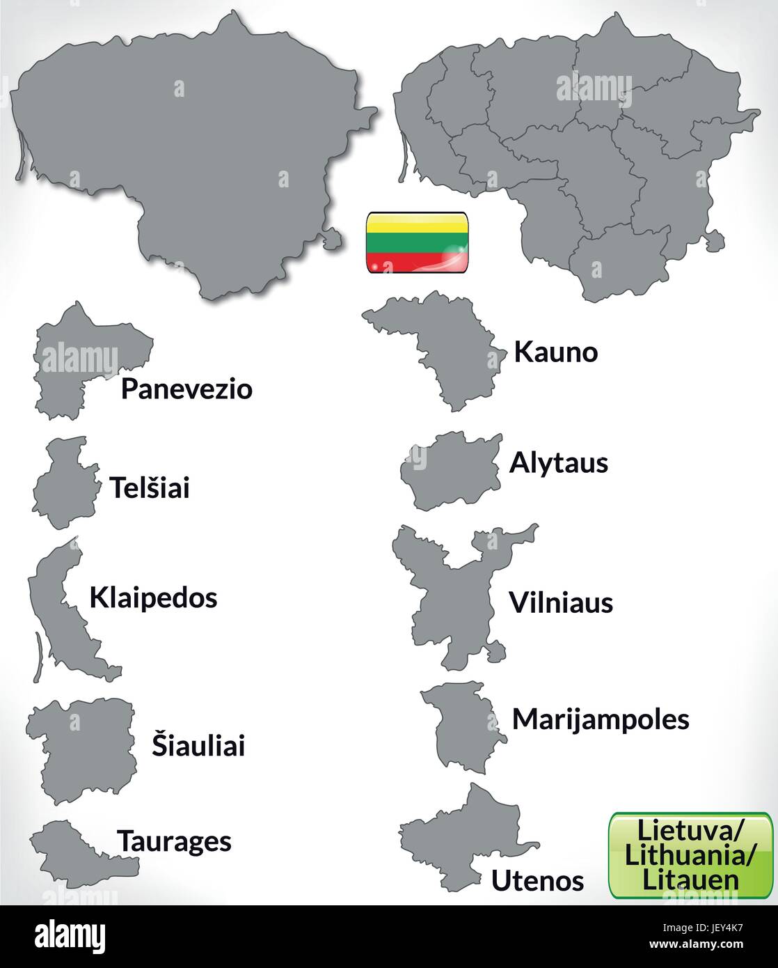 card, outline, lithuania, administration, borders, state, atlas, map of ...