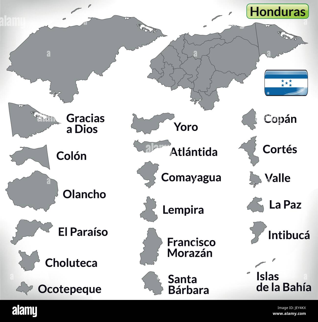 card, outline, administration, honduras, borders, state, atlas, map of ...