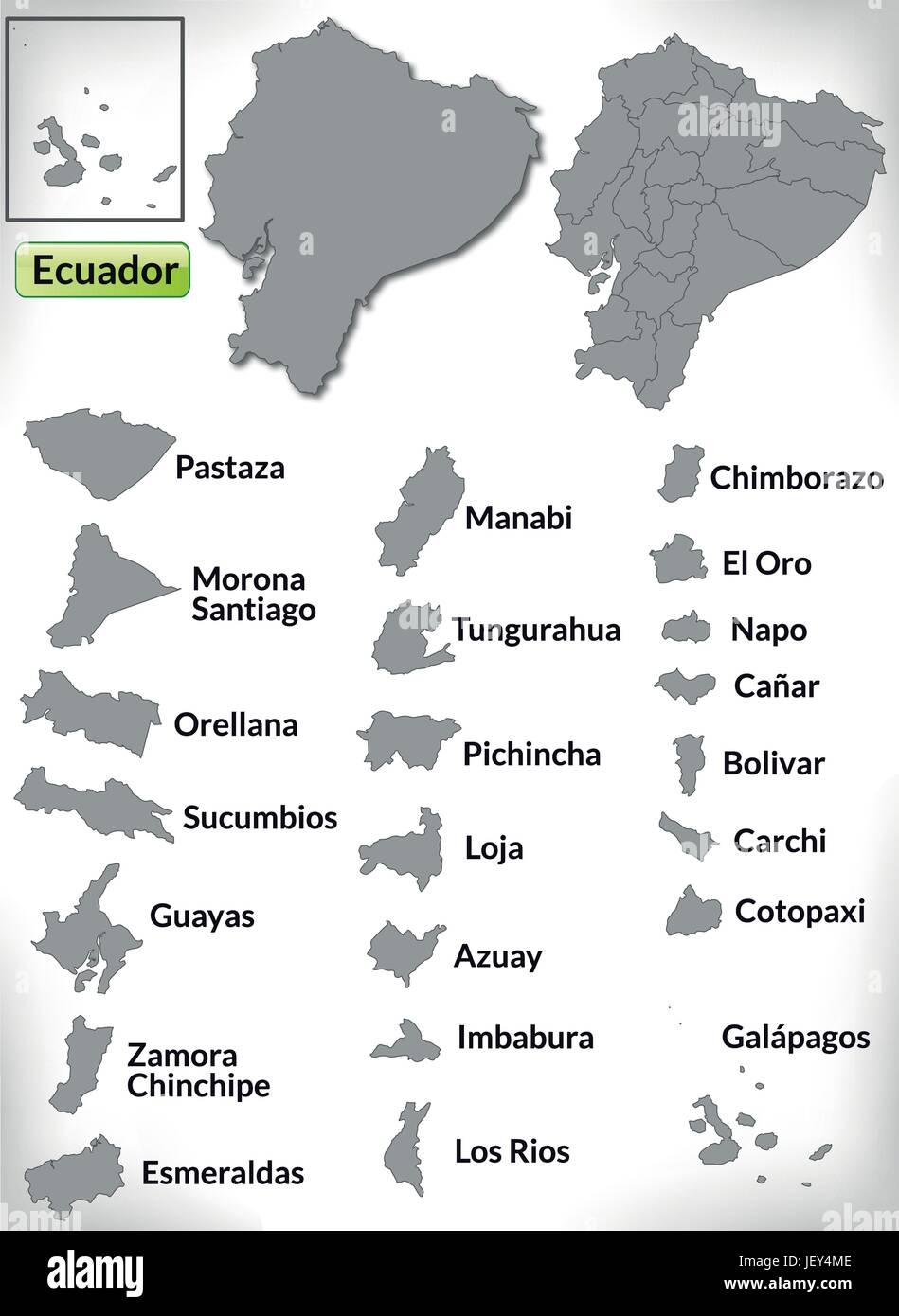 card, outline, administration, borders, state, ecuador, atlas, map of ...