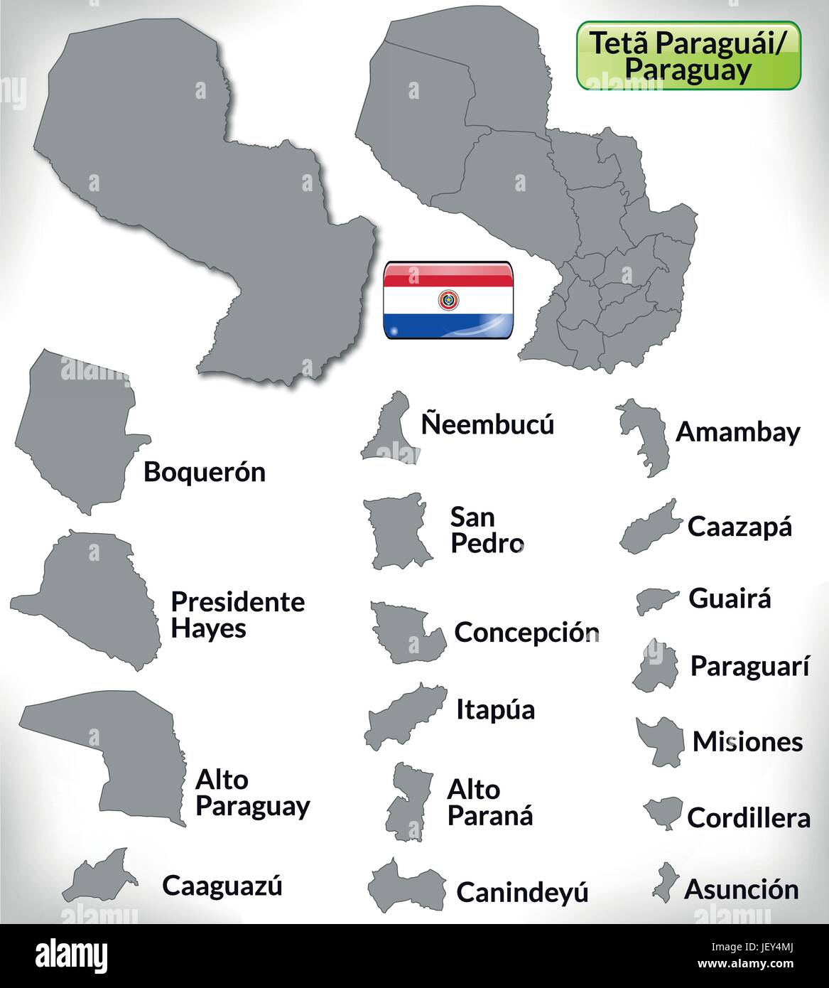card, outline, administration, paraguay, borders, state, atlas, map of ...