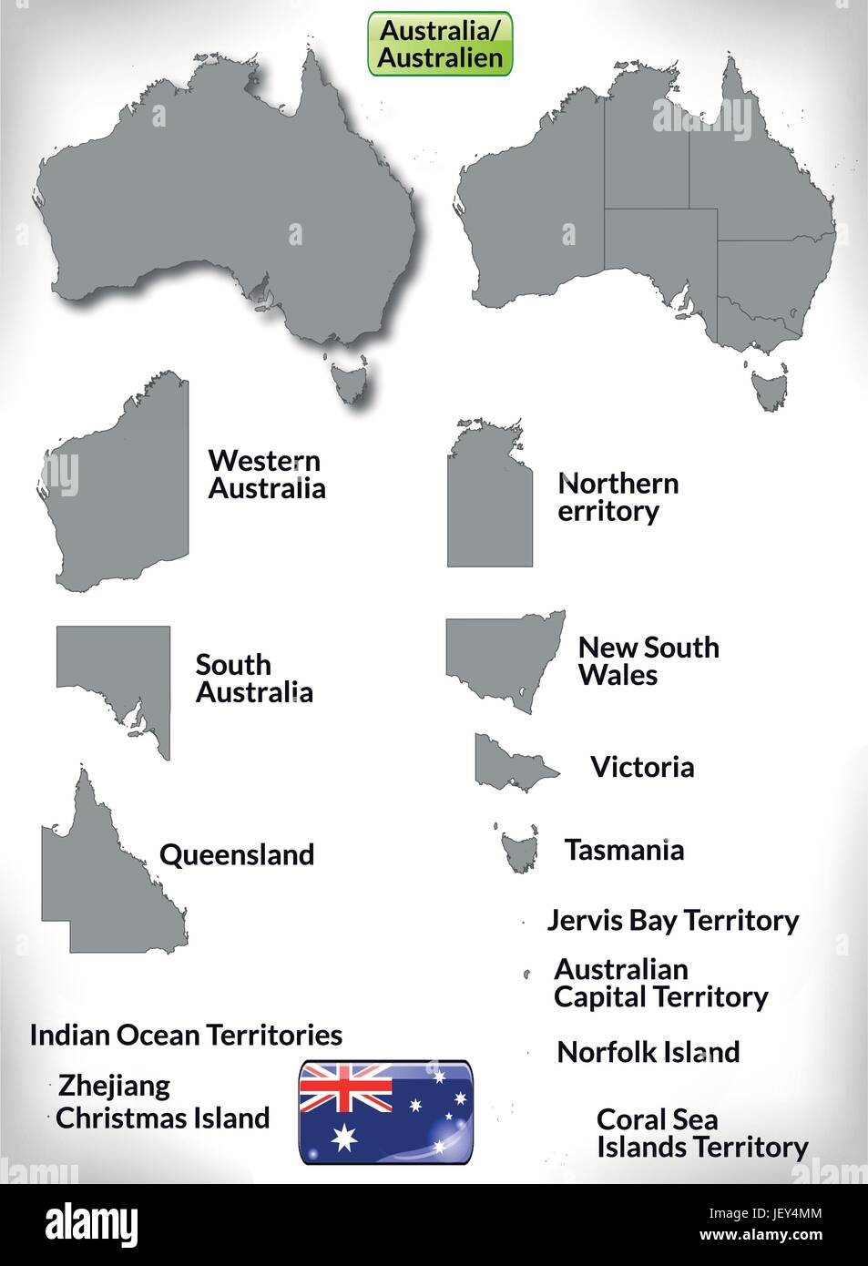 australia, card, outline, administration, borders, state, atlas, map of ...
