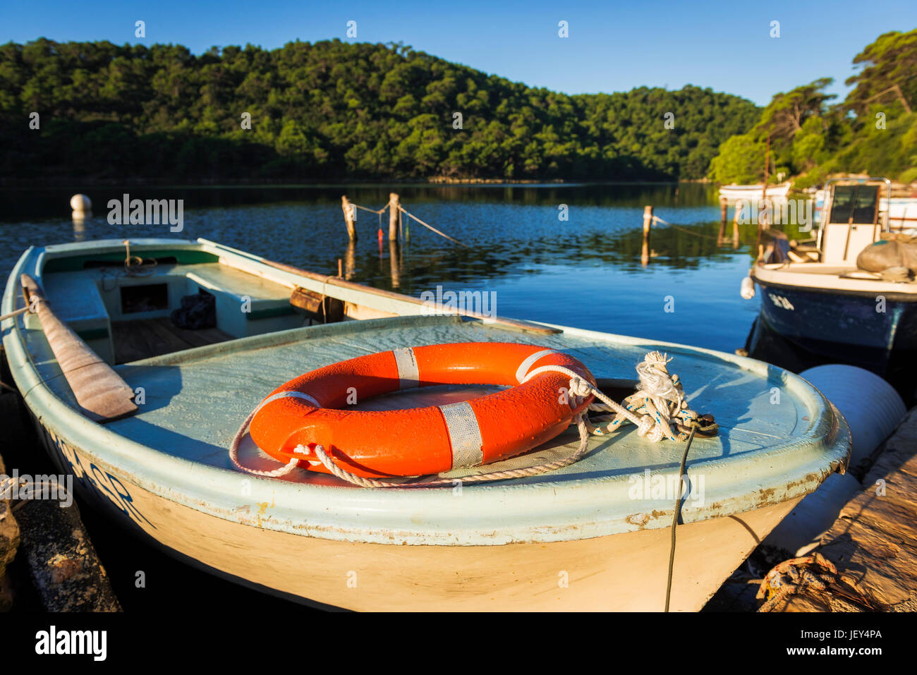 Fishing boats at Soline, Mljet Island National Park, Dalmatia, Croatia ...