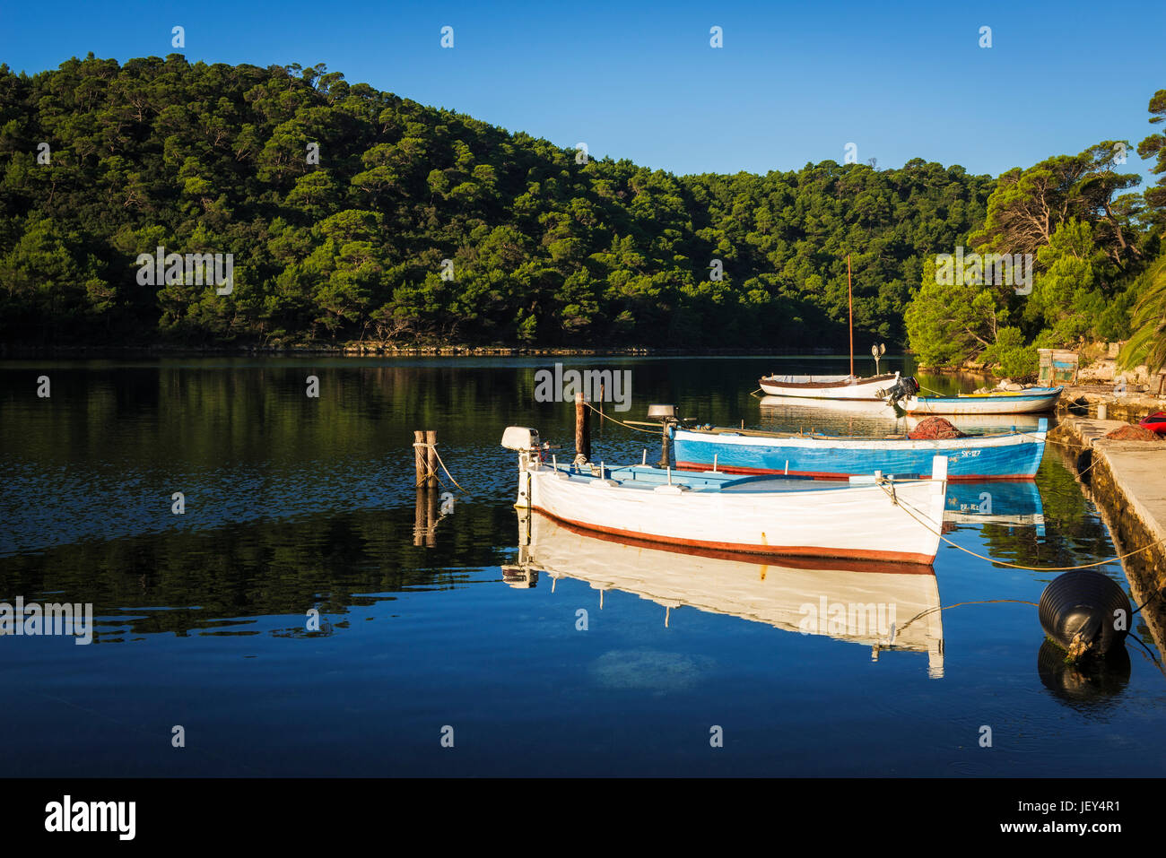 Fishing boats at Soline, Mljet Island National Park, Dalmatia, Croatia ...