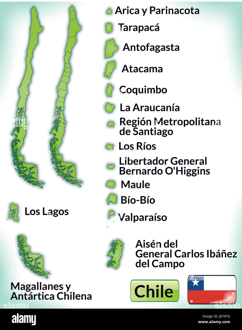 chile, card, outline, administration, borders, state, atlas, map of the ...