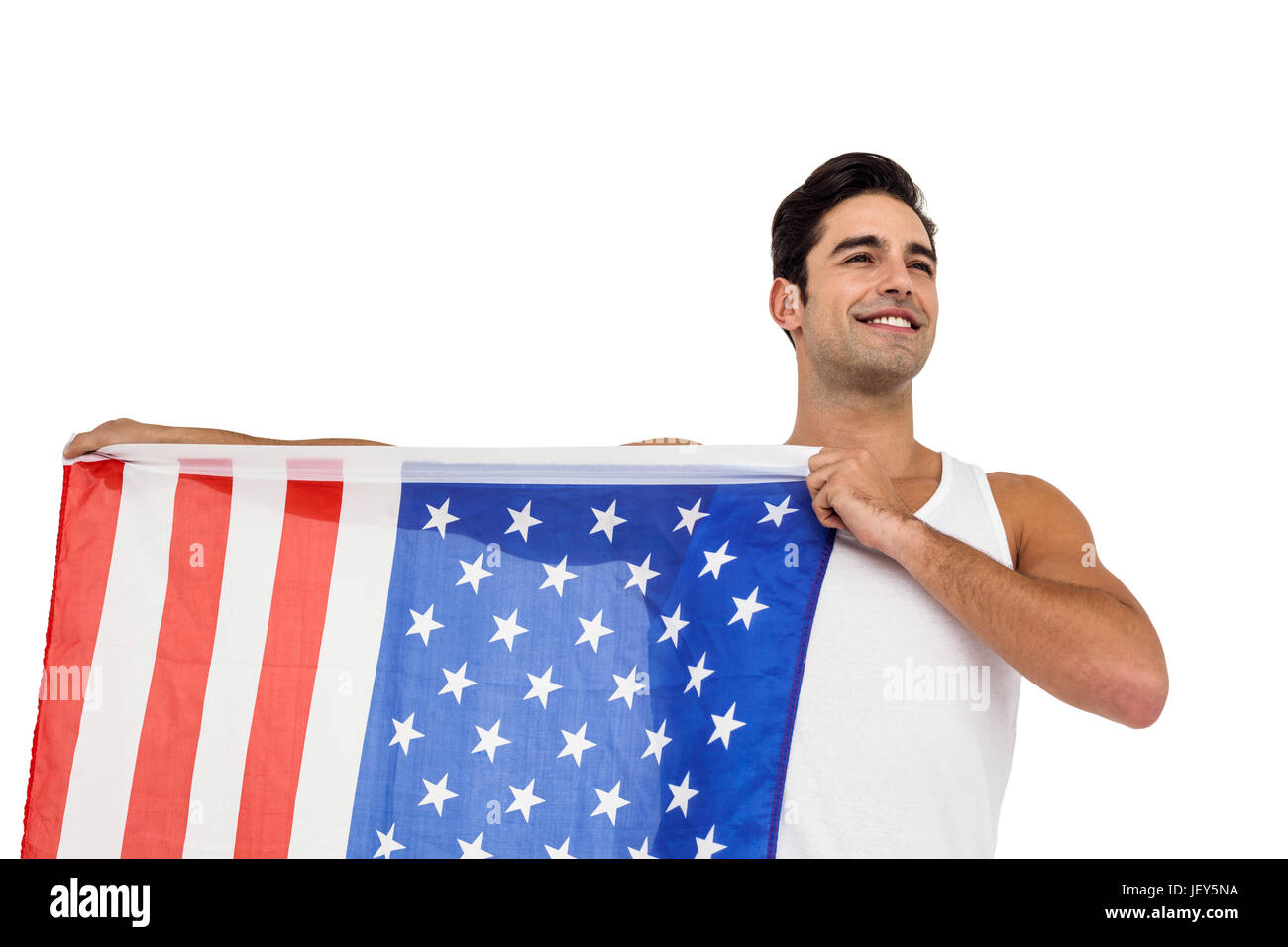 Athlete posing with american flag Stock Photo - Alamy