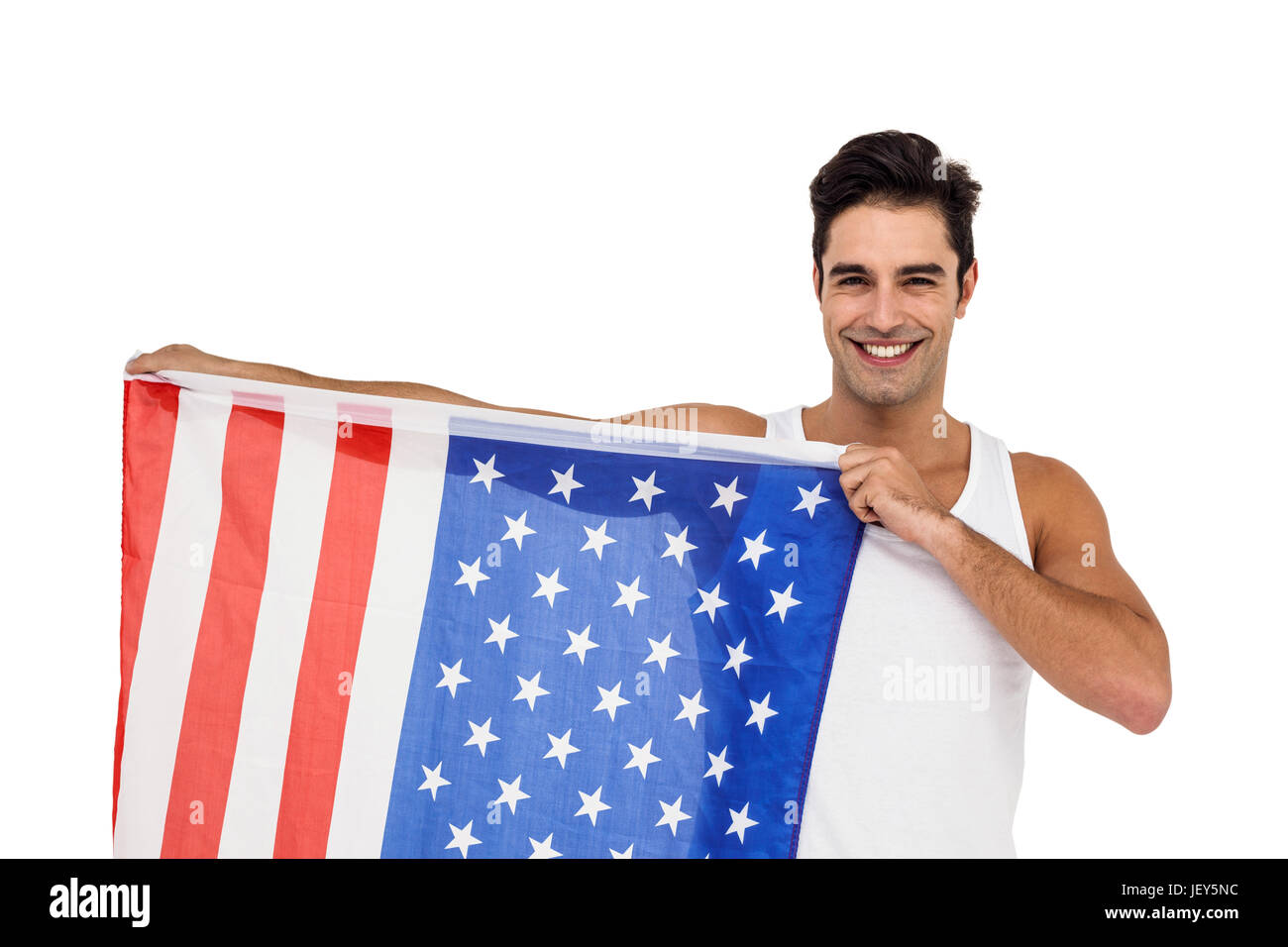 Athlete posing with american flag Stock Photo - Alamy