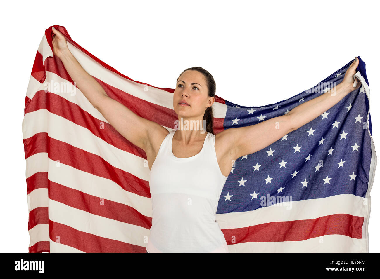 Female athlete posing with american flag Stock Photo - Alamy