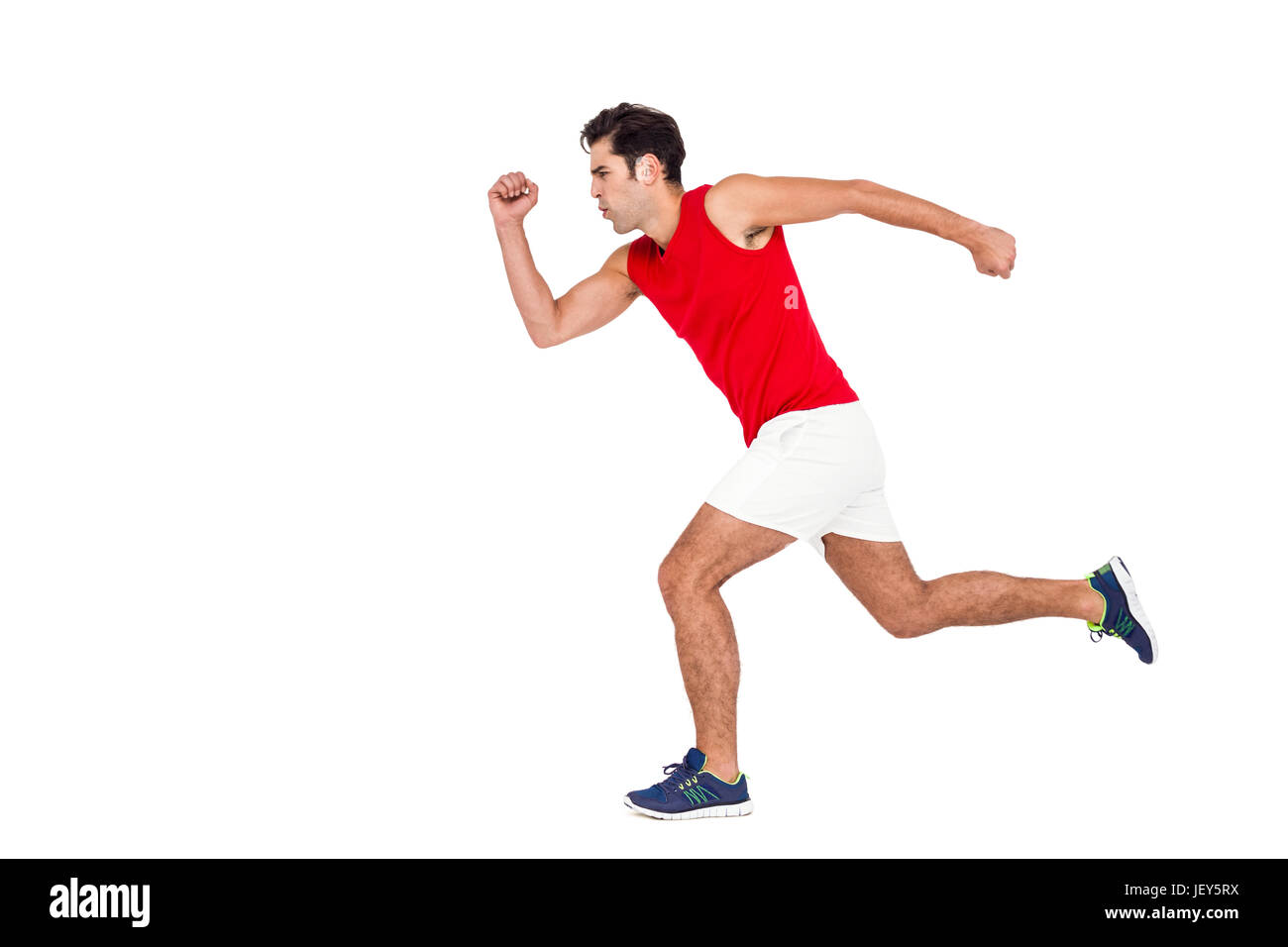 Male athlete running on white background Stock Photo - Alamy