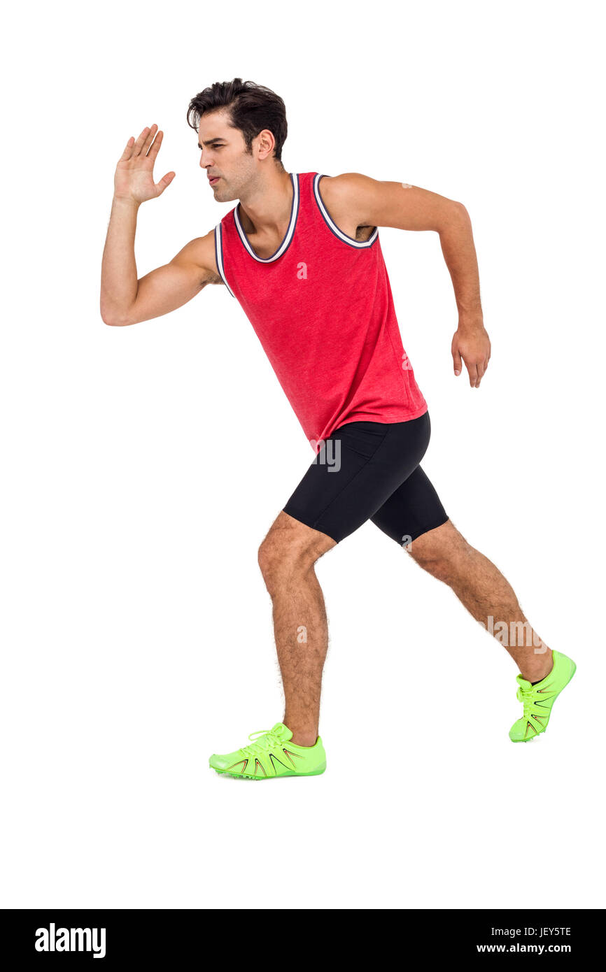 Athlete man running on white background Stock Photo - Alamy