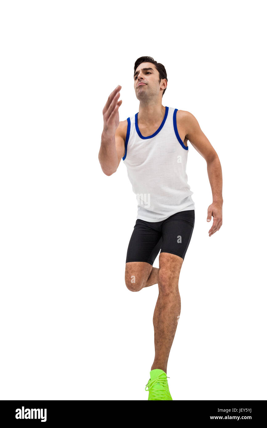 Male athlete running on white background Stock Photo - Alamy