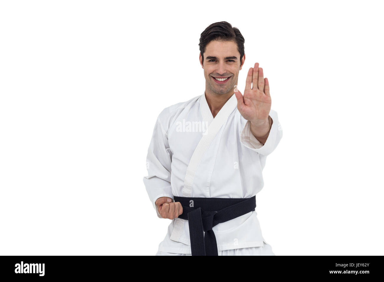 Portrait of fighter performing karate stance Stock Photo - Alamy