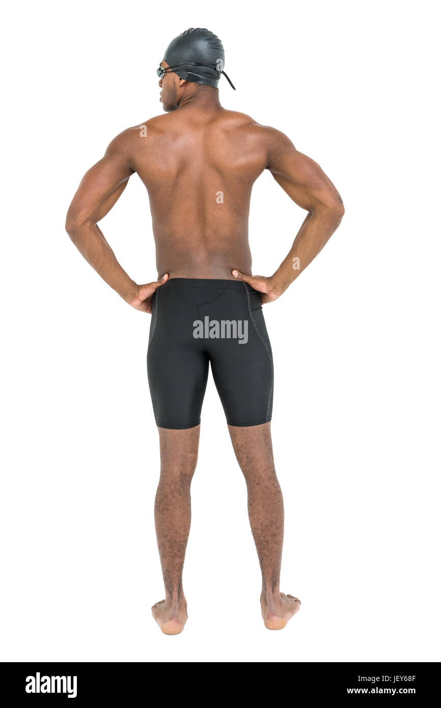 Rear view of swimmer on white background Stock Photo - Alamy