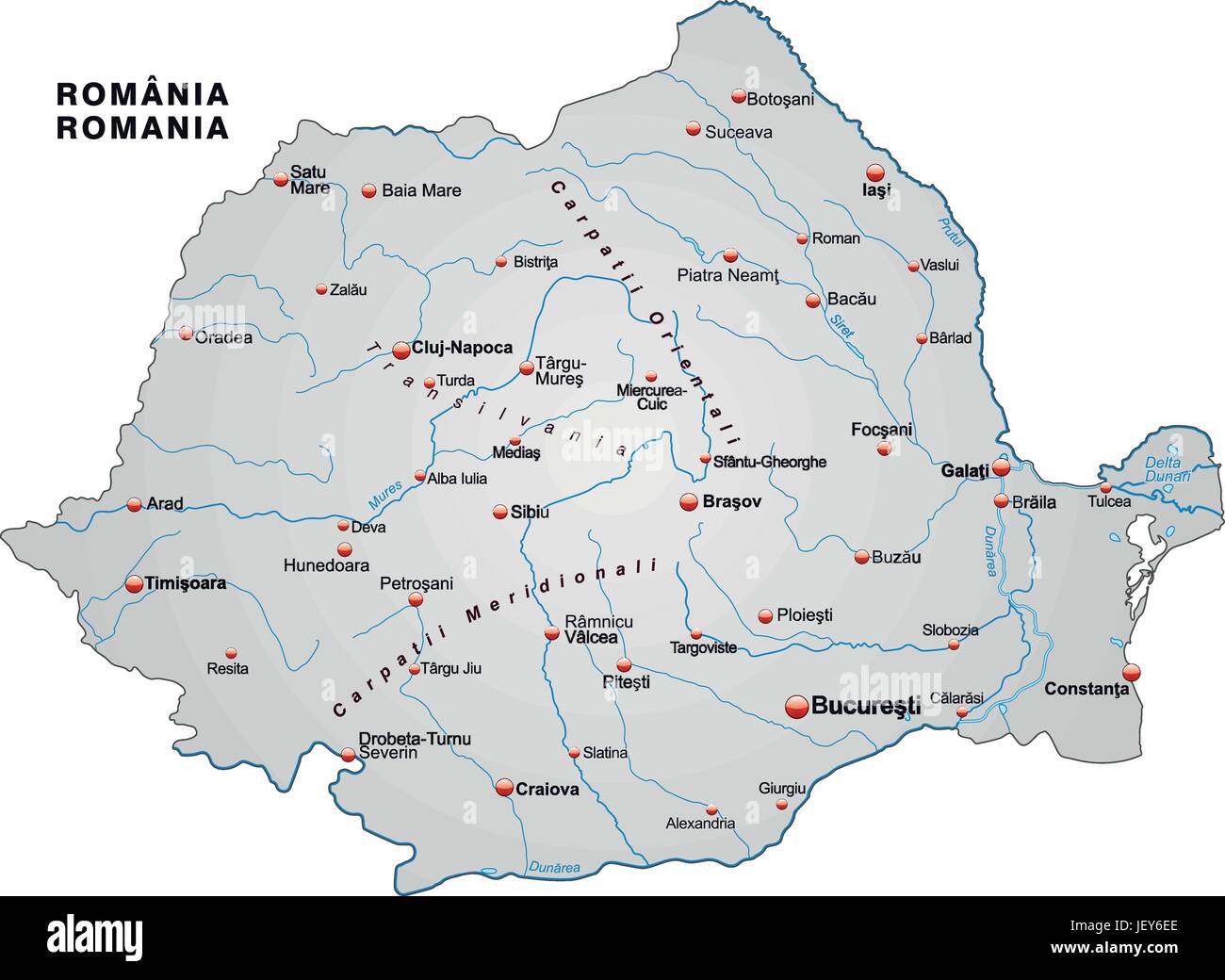 map of romania as an overview map in gray Stock Vector Image & Art - Alamy