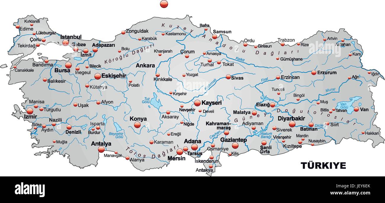 map of turkey as an overview map in gray Stock Vector Image & Art - Alamy