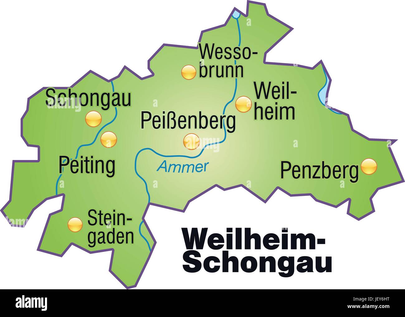 map of weilheim-schongau as an overview map in green Stock Vector Image ...