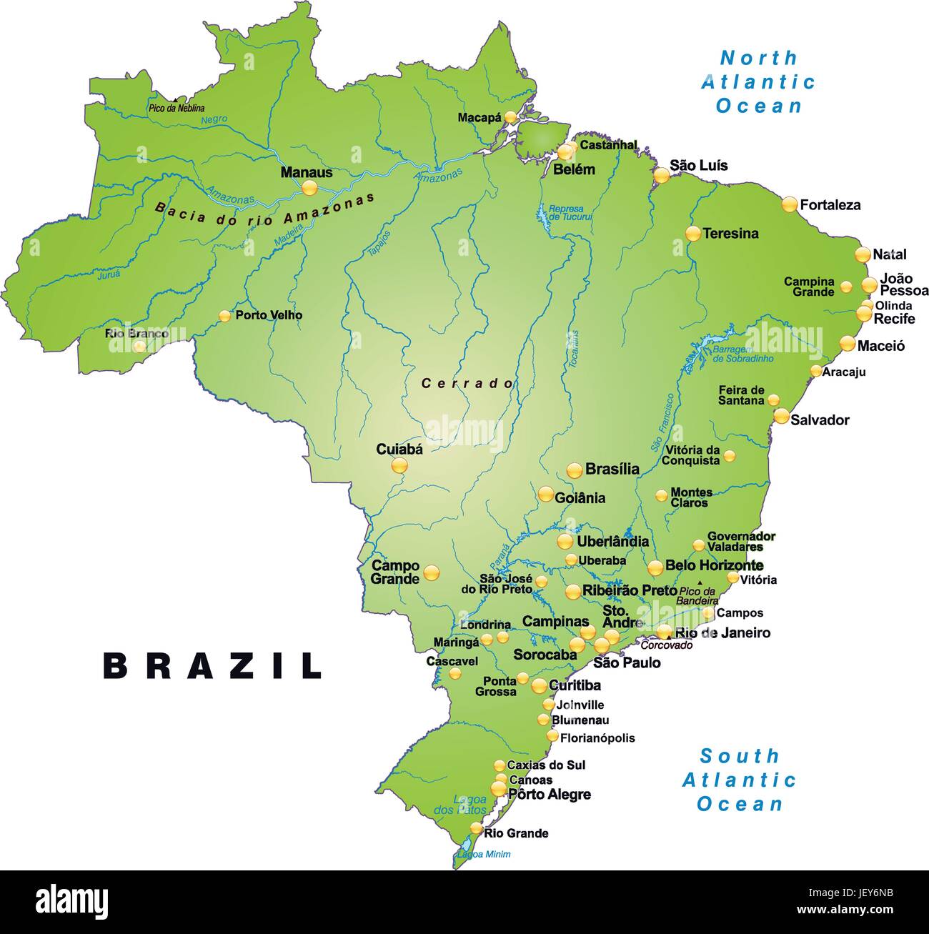 map of brazil as an overview map in green Stock Vector Image & Art - Alamy