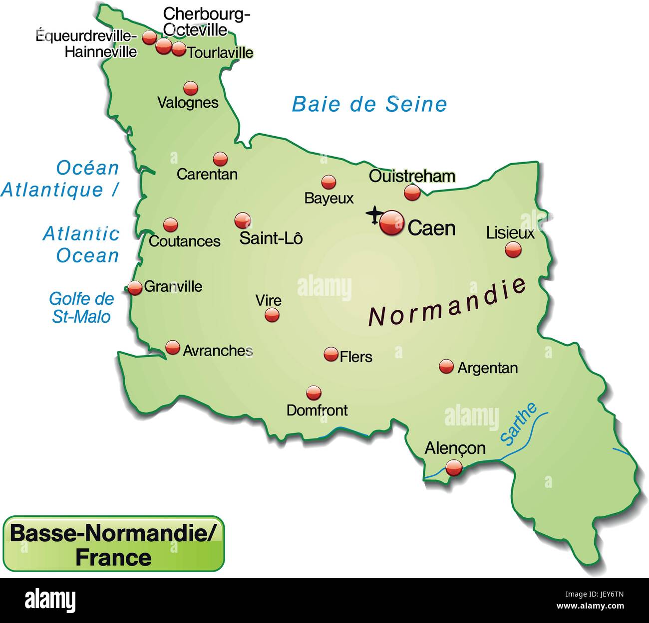 island map of lower normandy as an overview map in pastel green Stock Vector Image & Art - Alamy