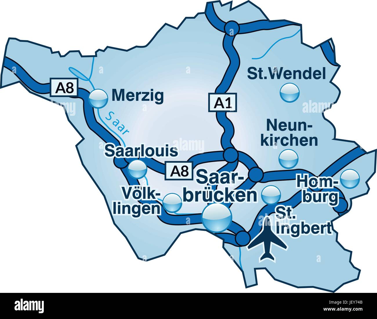 map of saarland with transport network in blue Stock Vector Image & Art ...